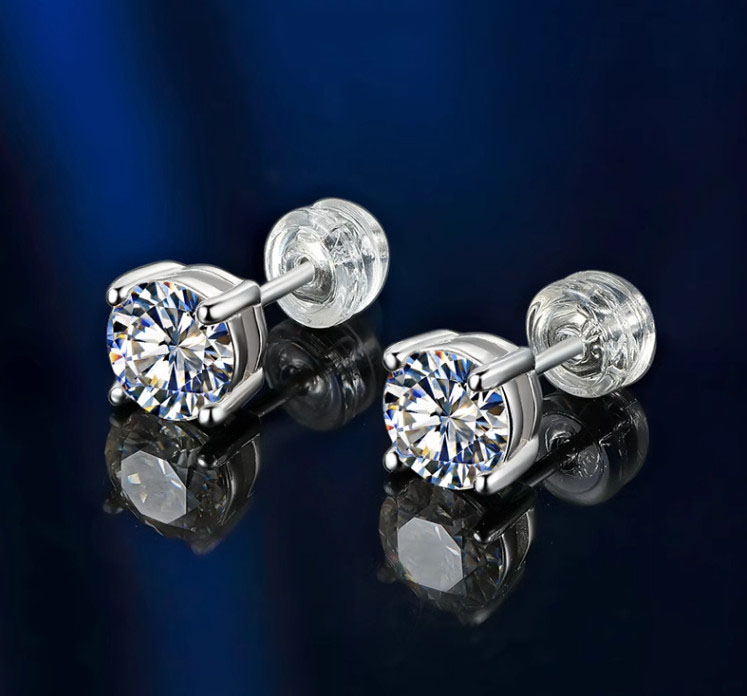 Bông tai nữ kim cương Moissanite 5 ly khuyên tai bạc xi bạch kim cao ...