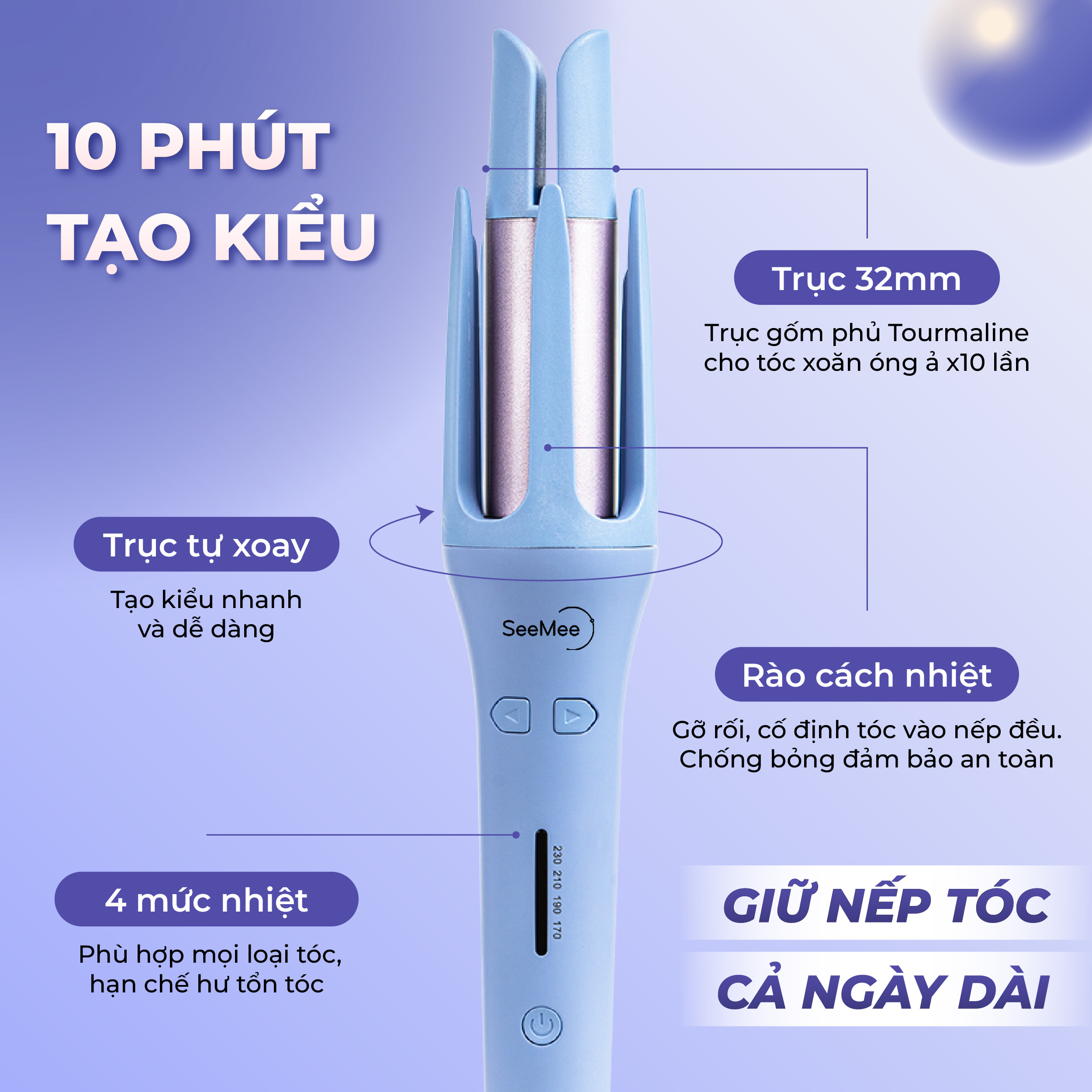 Máy uốn tóc tự động SeeMee chất liệu gốm sứ đường kính uốn 32mm bảo hành 12 tháng | Shopee Việt Nam