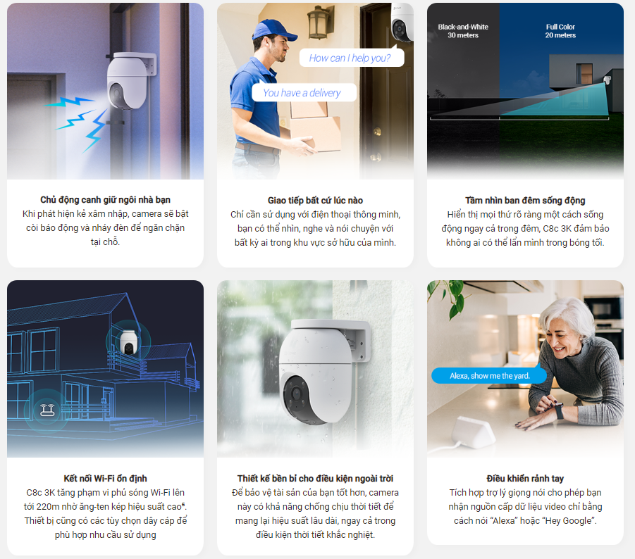 Camera wifi ngoài trời Ezviz C8C 4MP/5MP 2K+ 3K màu đêm,đàm và xoay 360 ...