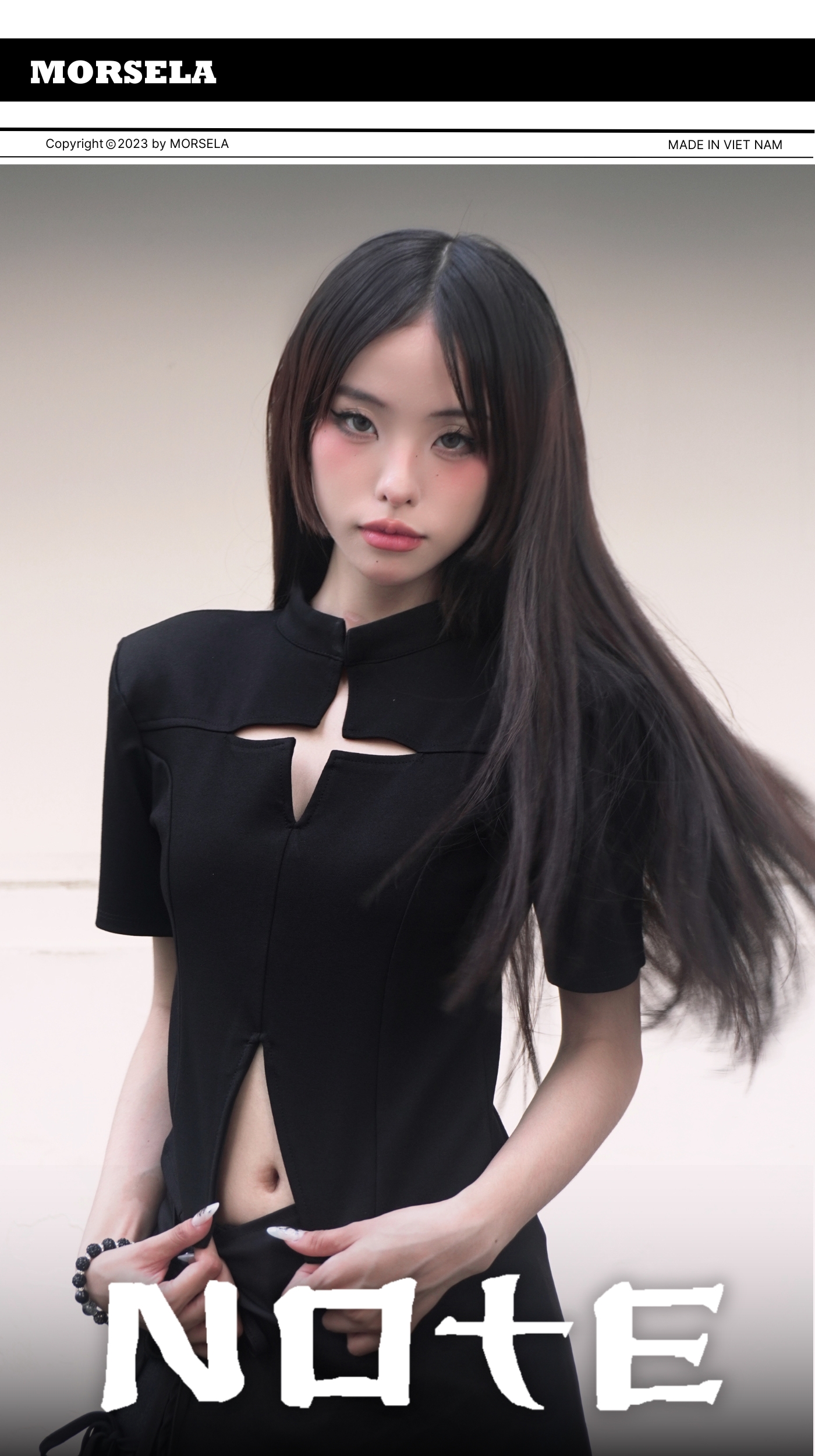 MORSELA chính hãng - Áo thun croptop nữ kiểu tay ngắn xẻ tà NOTE phong cách dân gian đương đại ...