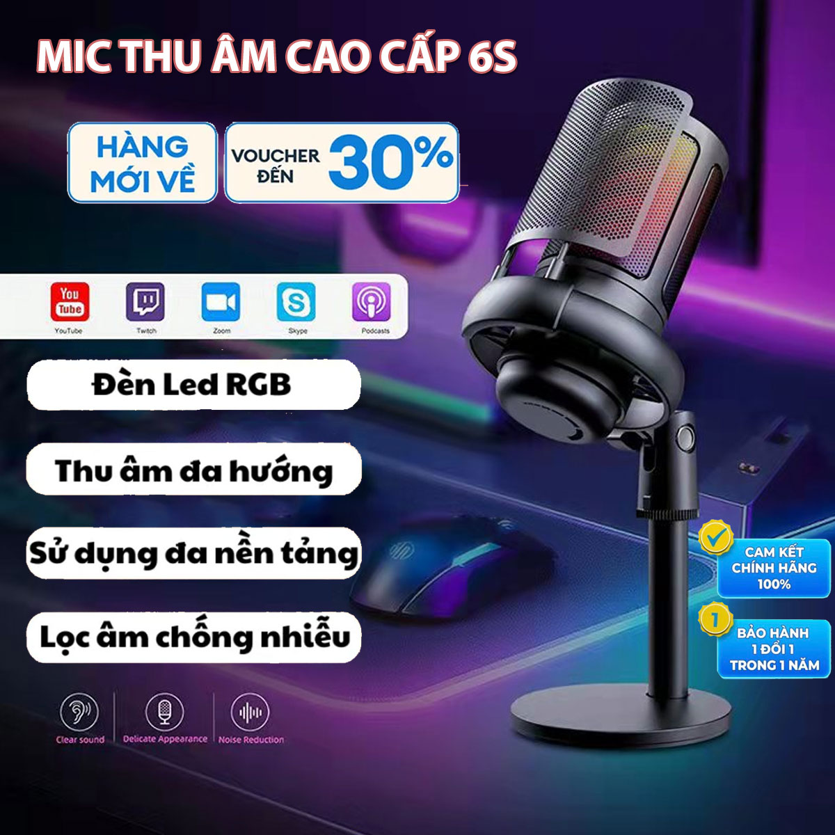 Micro Streaming, Bộ Mic Thu Âm Chuyên Nghiệp ME6S, Có Kẹp Micro, Màng ...