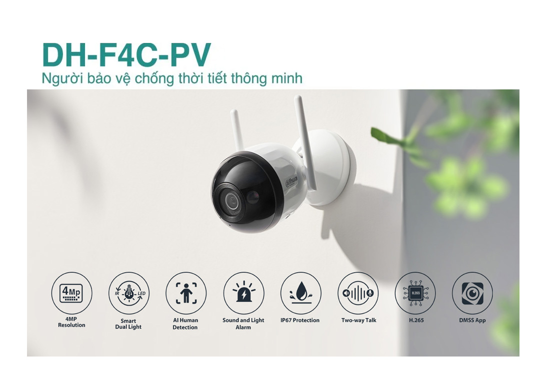 Camera Wifi Dahua Dh F4c Pv 4m Chống Nước Có Màu Ban Đêm Đàm Thoại