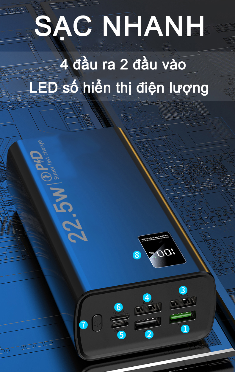 sạc dự phòng pd22.5w tyzong pro k7 10000mah 30000mah 50000mah pin dự phòng màn hình led tích hợp ...