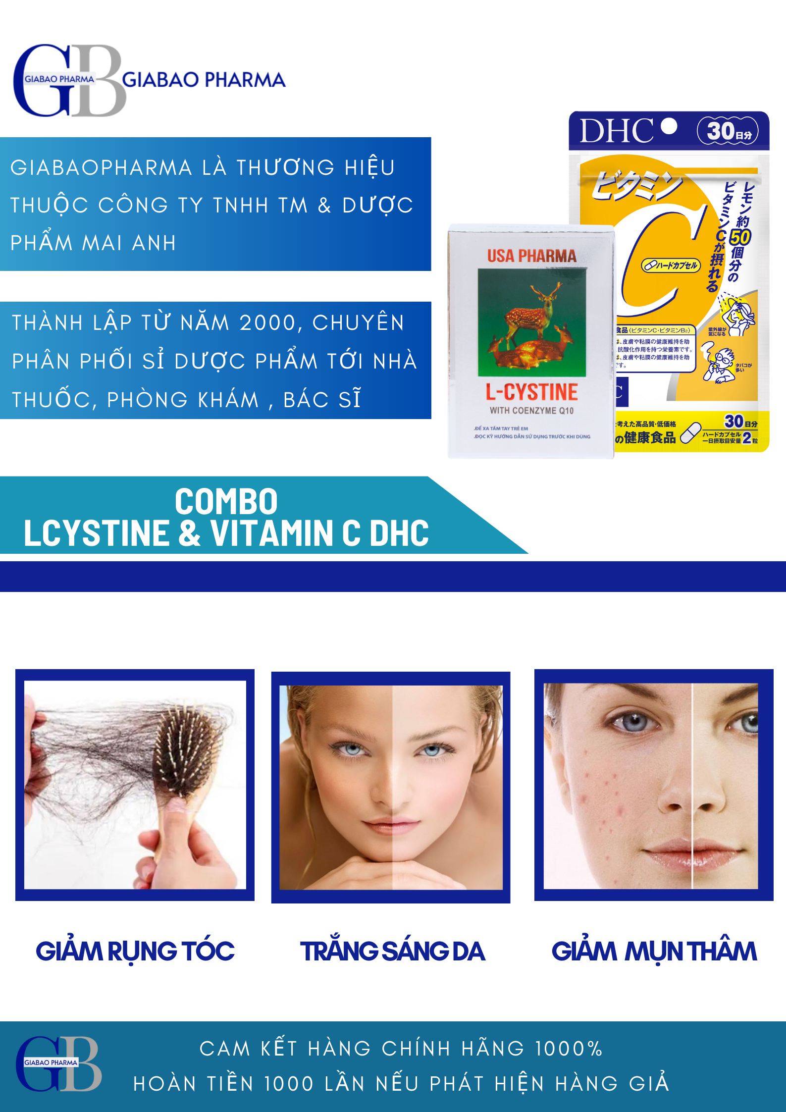COMBO L cystine 500mg 60 viên + Vitamin C 60 viên DHC hỗ trợ trắng da ...