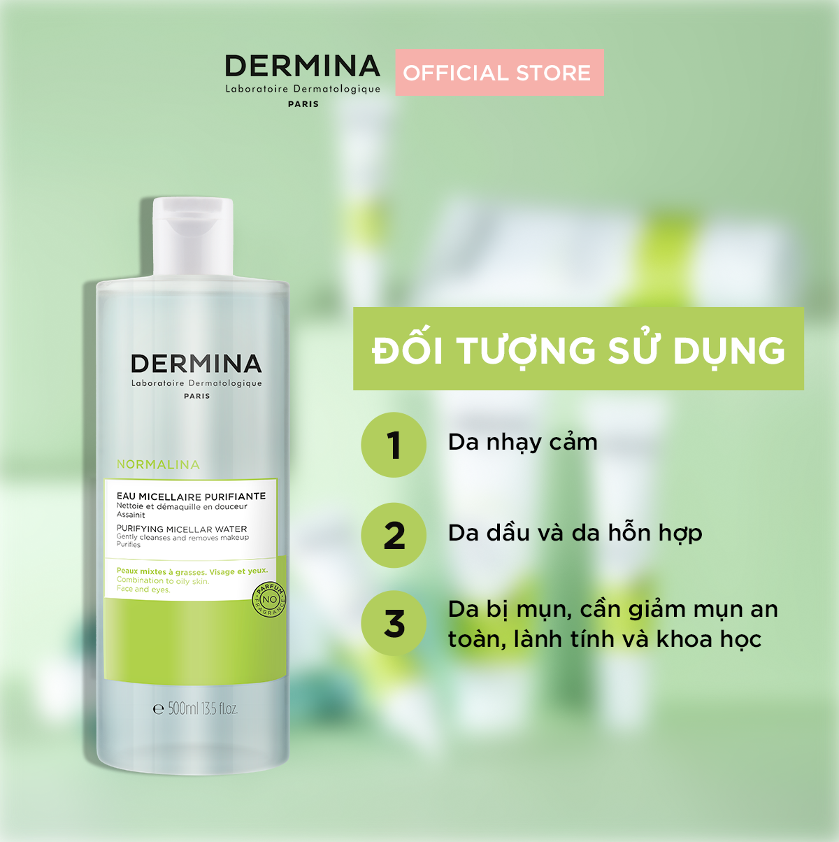 Nước Tẩy Trang Cho Da Dầu Mụn Nhạy Cảm DERMINA NORMALINA PURIFYING ...