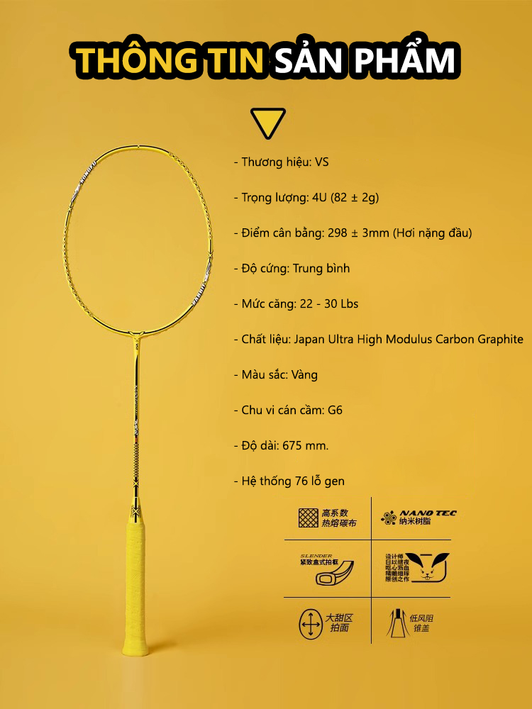 Vợt cầu lông VS Kongfu Rabbit chính hãng 4UG6 carbon graphite, vợt ...