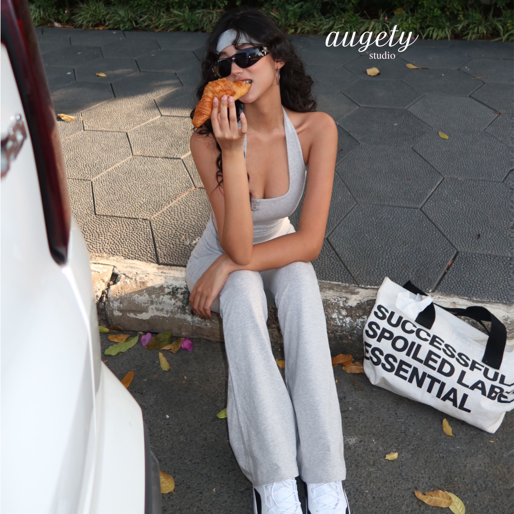 Set Áo Croptop Dây Cổ Ôm và Quần Thun Ống Loe Dài Gập Eo Augety Studio EVELYN Set | Shopee Việt Nam