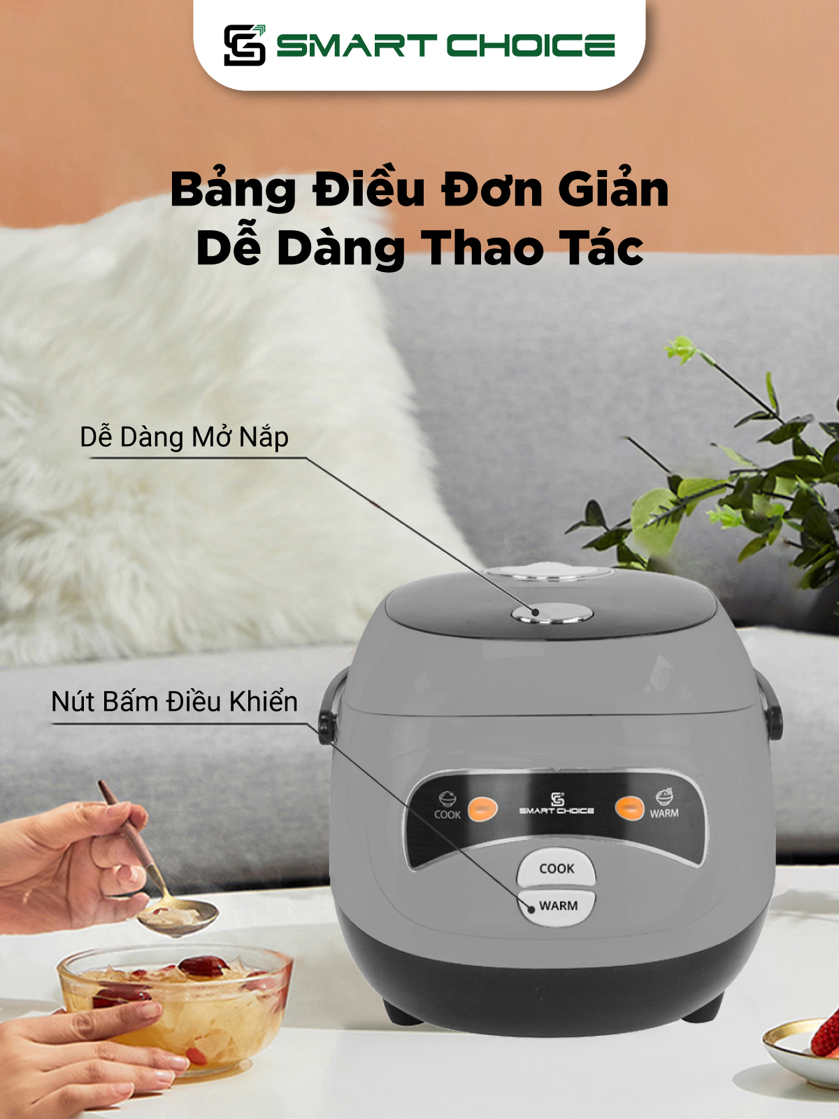 Nồi Cơm Điện Mini SmartChoice SCG-RC002 Nồi Cơm Điện 1L 350W Lòng Nồi ...