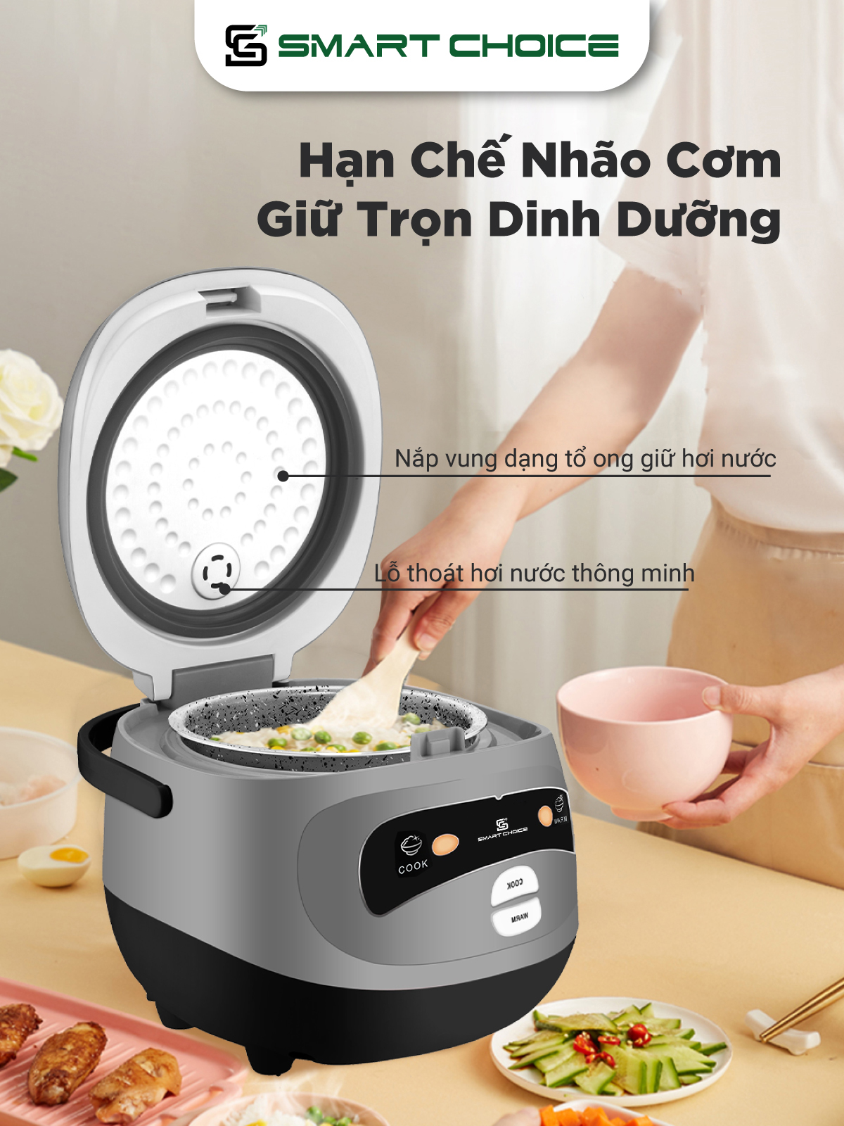 Nồi Cơm Điện Mini SmartChoice SCG-RC002 Nồi Cơm Điện 1L 350W Lòng Nồi ...