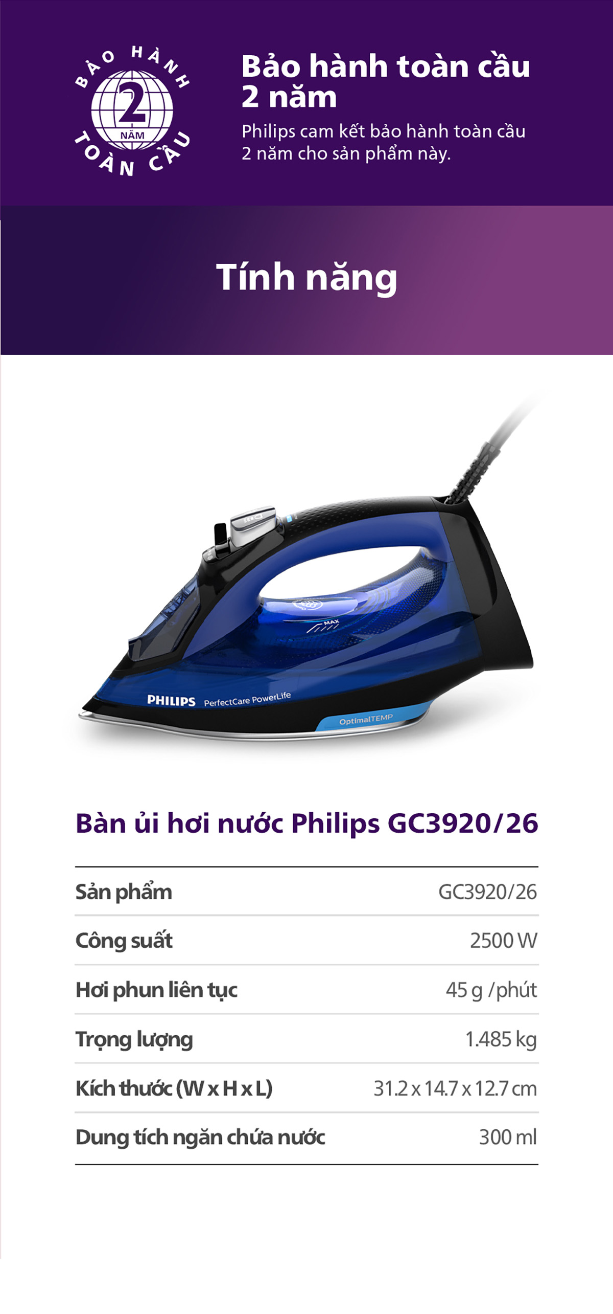 Bàn Ủi Hơi Nước Nằm Philips GC3920/20 2500W - Hàng Chính Hãng | Shopee ...
