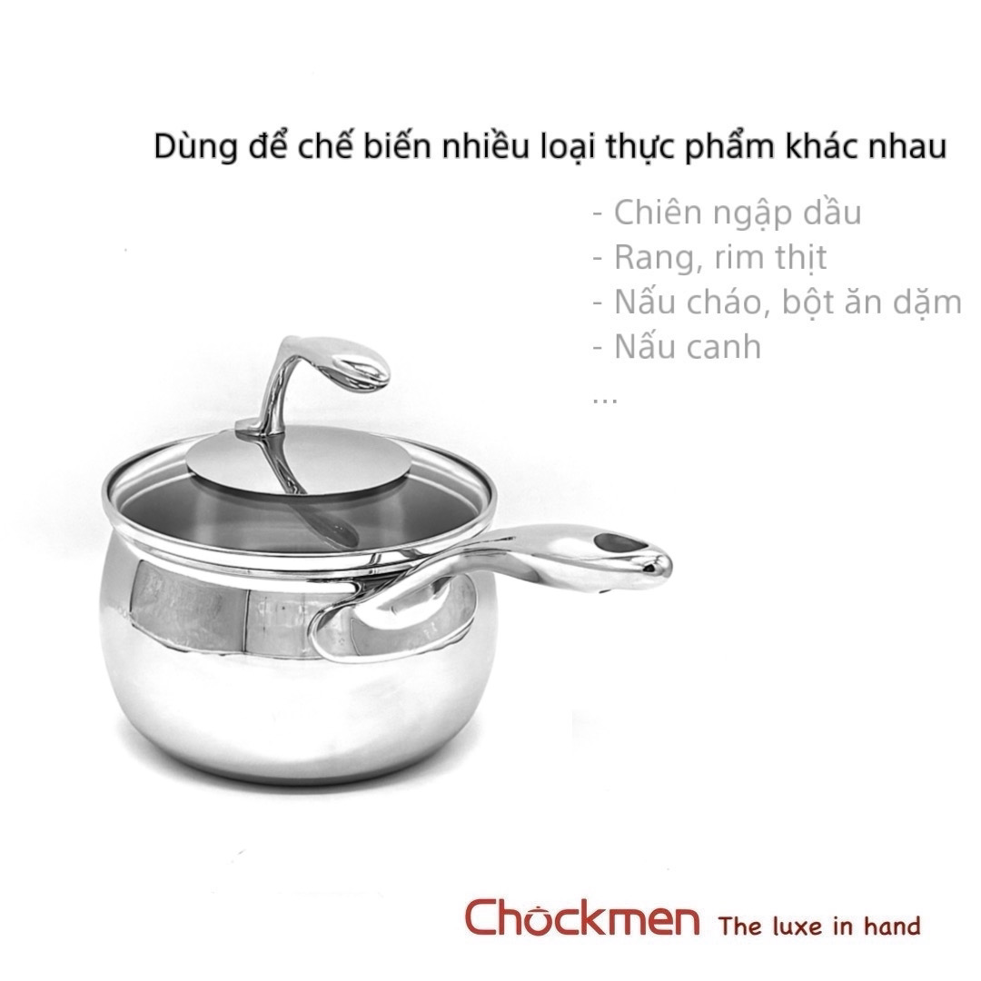 Quánh Nồi CHOCKMEN *PDEAMAI 16-20-26-28CM Inox 18/10 Nắp Kính Quánh Nồi Nấu Mì Nấu Sốt Nấu Đồ Ăn ...
