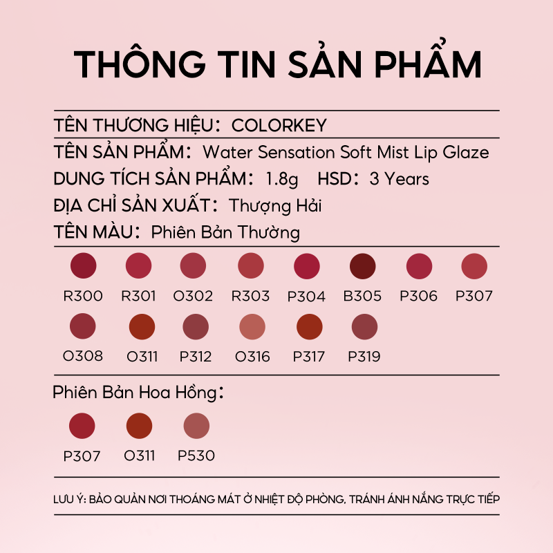 Set 4 thỏi son COLORKEY Watery Tint Không Dính Cốc 1.8g màu R300 O302 ...