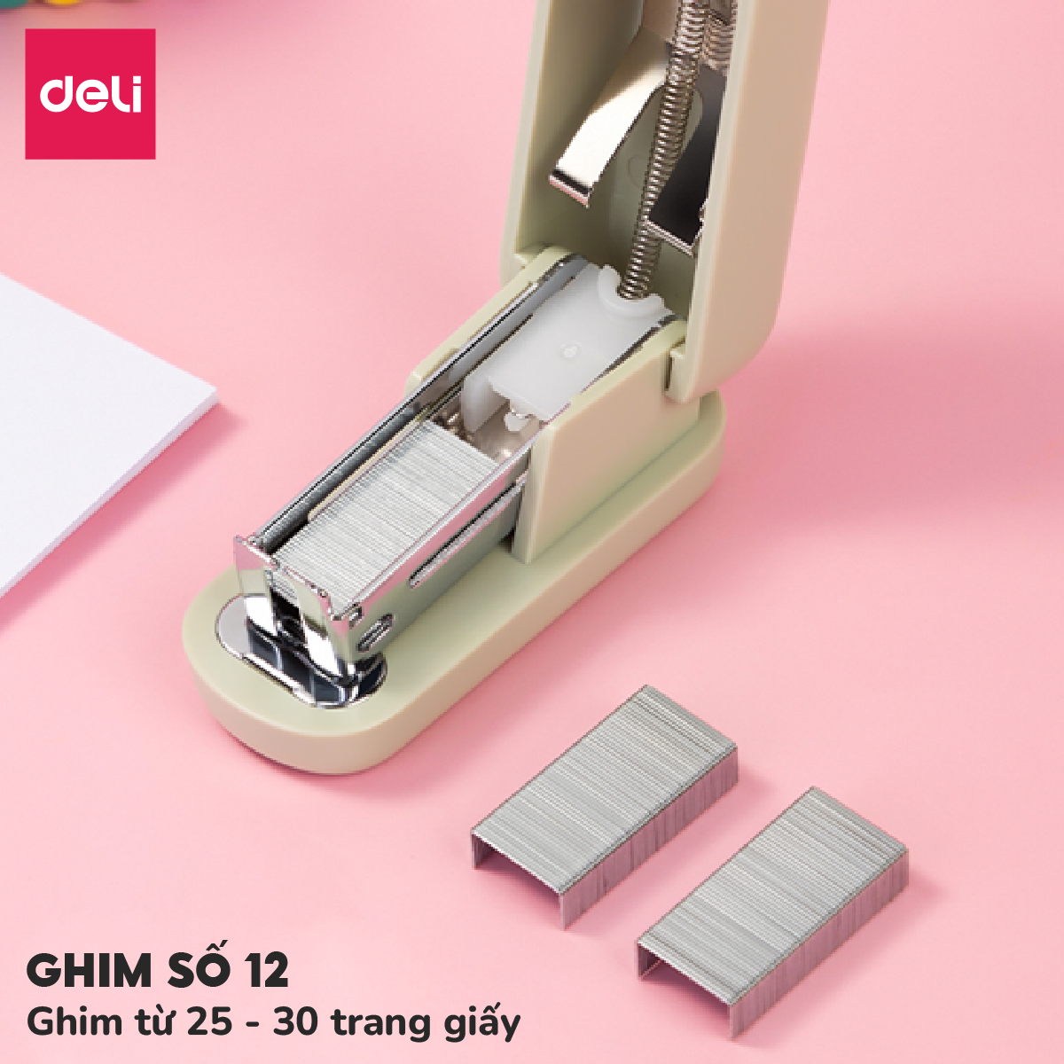 Dập ghim học sinh văn phòng mini Deli 25 trang, Ghim bấm giấy số 12 ...
