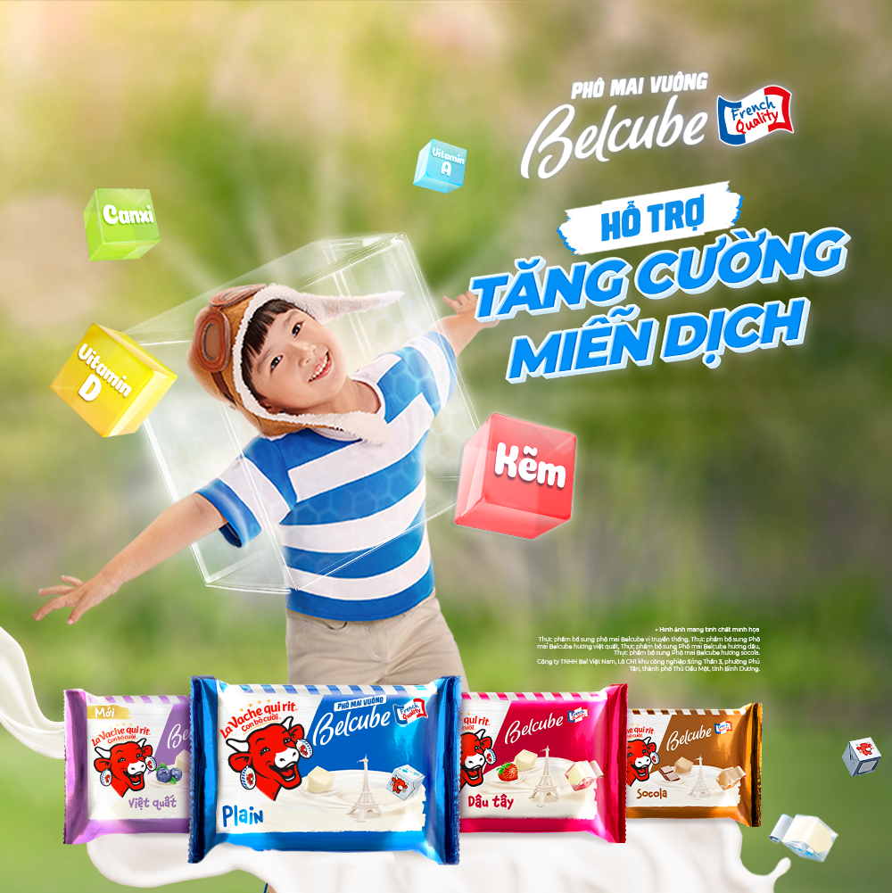 Combo 3 Phô mai vuông Belcube 15C bao gồm 1 vị Dâu + 1 vị Việt Quất + 1 ...