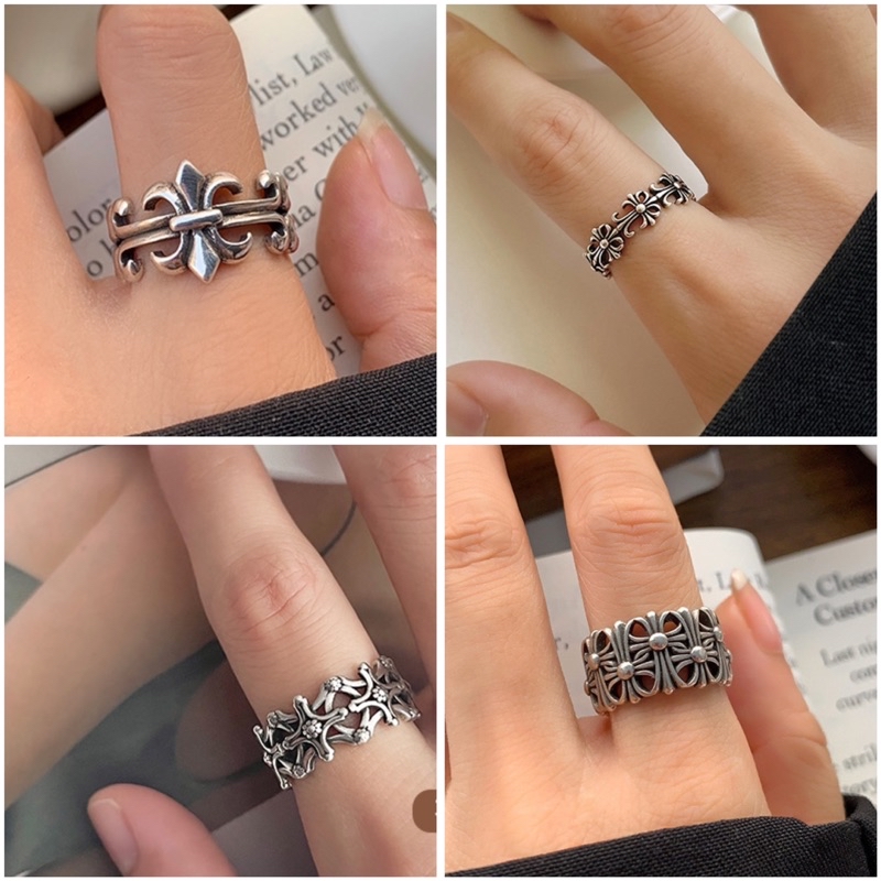 Nhẫn chrome heart nam nữ bạc 925 không gỉ đẹp chorme heart cromheart chrome hearts freesize đôi ...