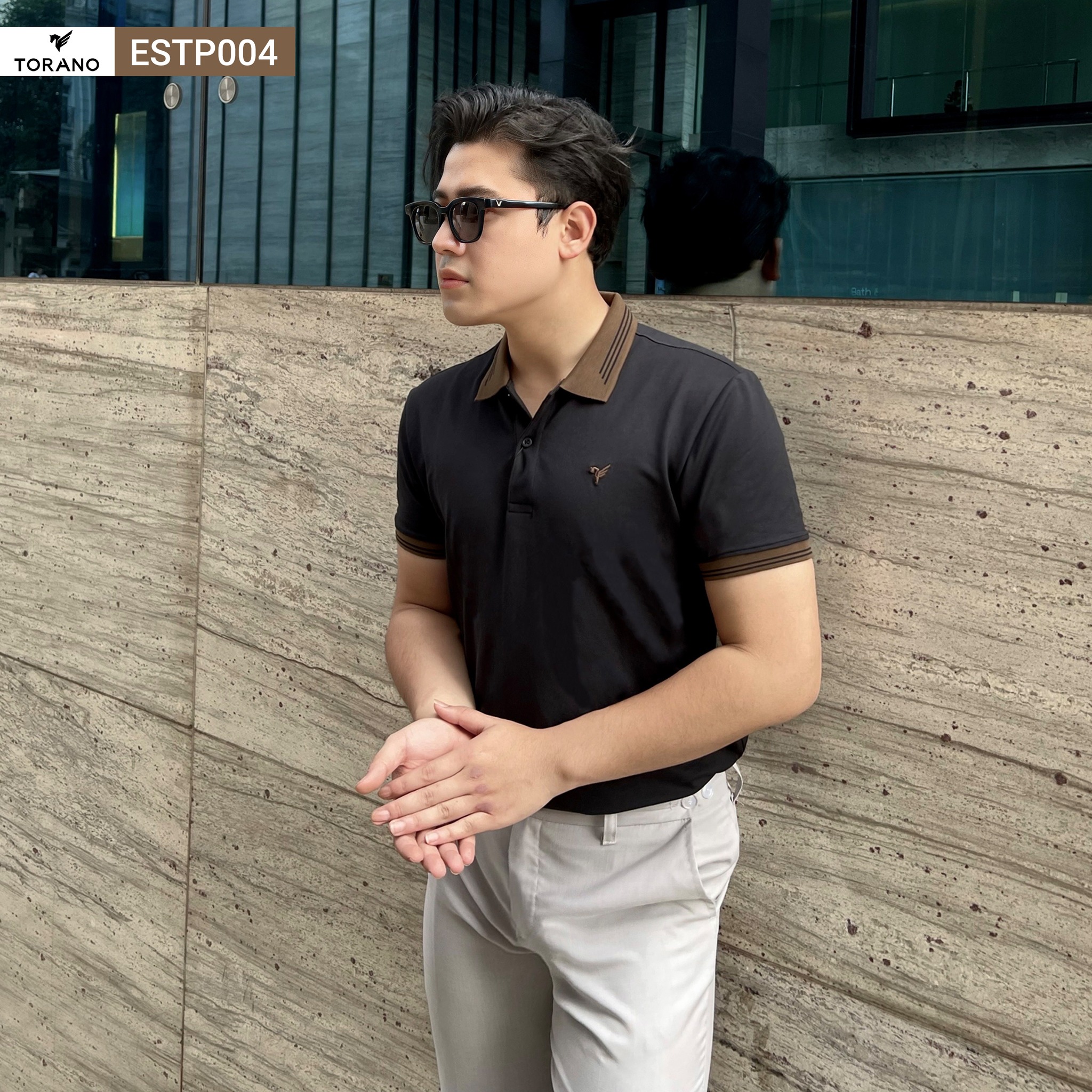 Áo Polo nam TORANO trơn bo kẻ logo ngực phong cách lịch sự nam tính ...