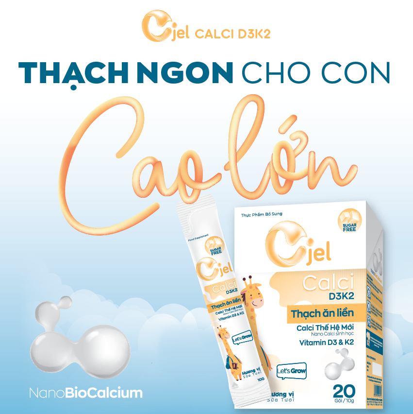 Thạch canxi ăn liền Cjel Calci D3K2 chắc khỏe xương, hỗ trợ phát triển chiều cao cho bé - Hộp 20 ...