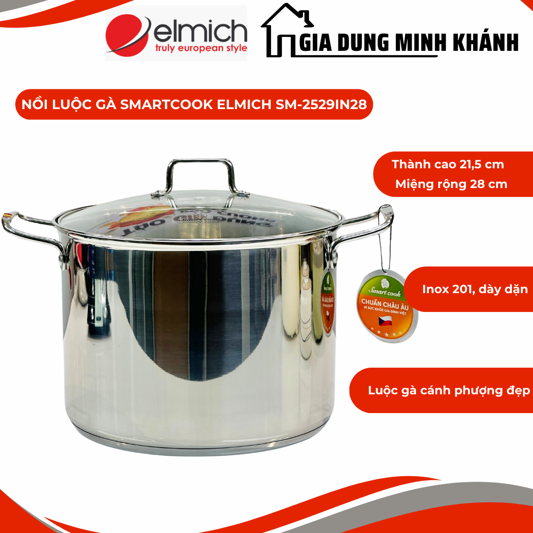 Nồi luộc gà inox 304 5 đáy Elmich EL-2525IN30 - Cao 24,5cm, lòng 30cm ...