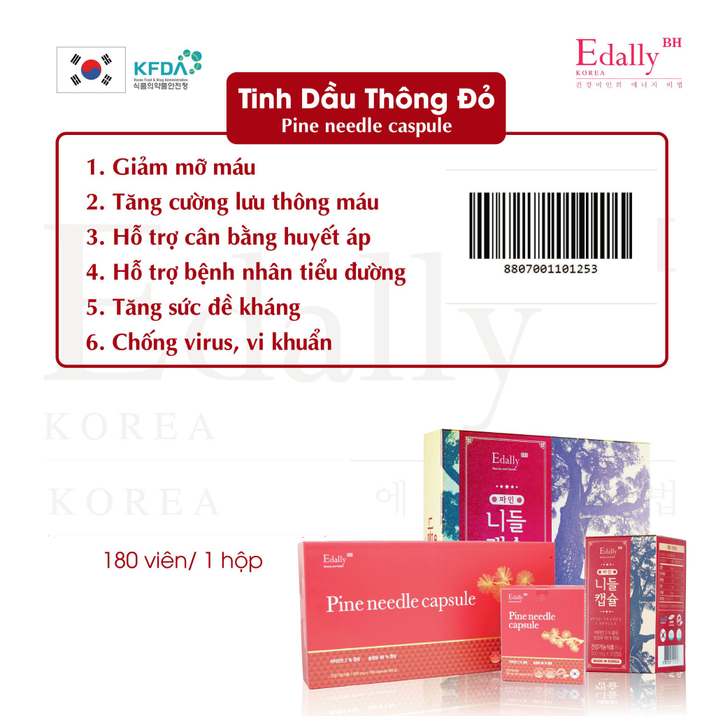 Tinh Dầu Thông Đỏ Edally Pine Needle Capsule Hàn Quốc Hộp 180 Viên