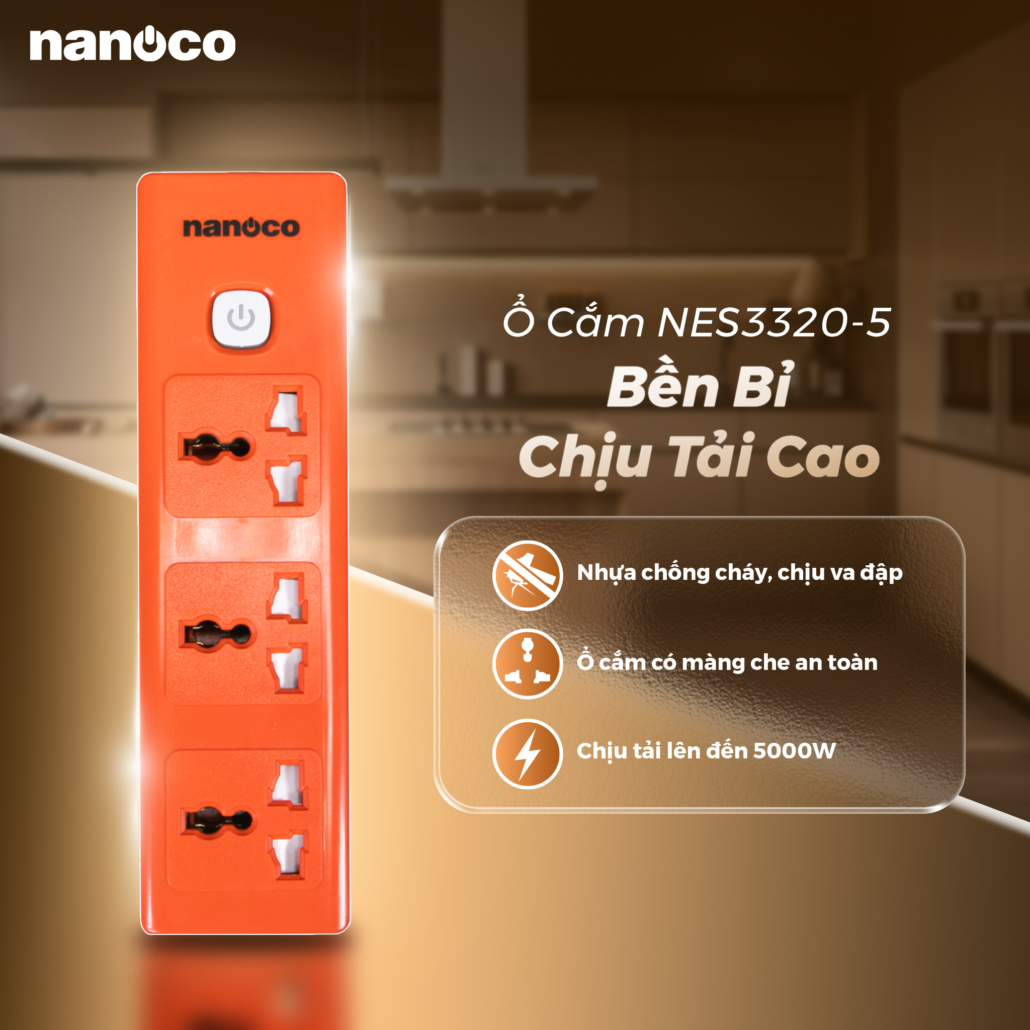 Ổ cắm có dây Nanoco model NES3320-5 phù hợp cho nồi lẩu, bếp điện (3 ổ ...