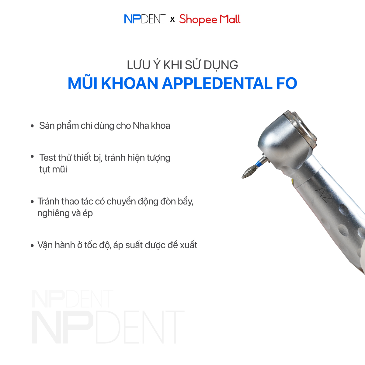 Vỉ 10 Mũi khoan nha khoa AppleDental FO, mũi khoan kim cương nha khoa hình búp lửa độ bền cao ...