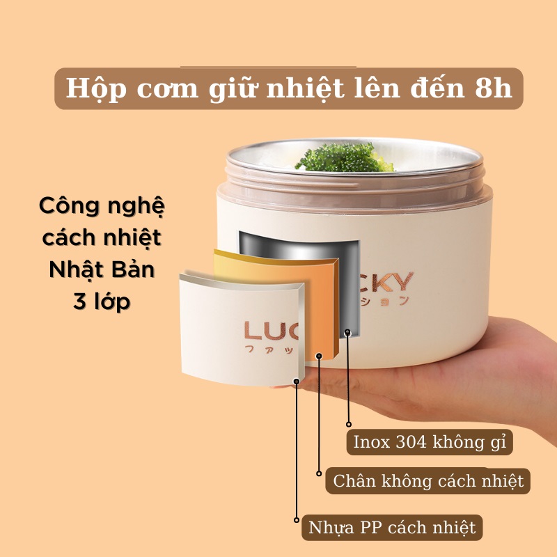 Hộp đựng cơm giữ nhiệt văn phòng lúa mạch Lunch box 3 tầng Inox 304 ...