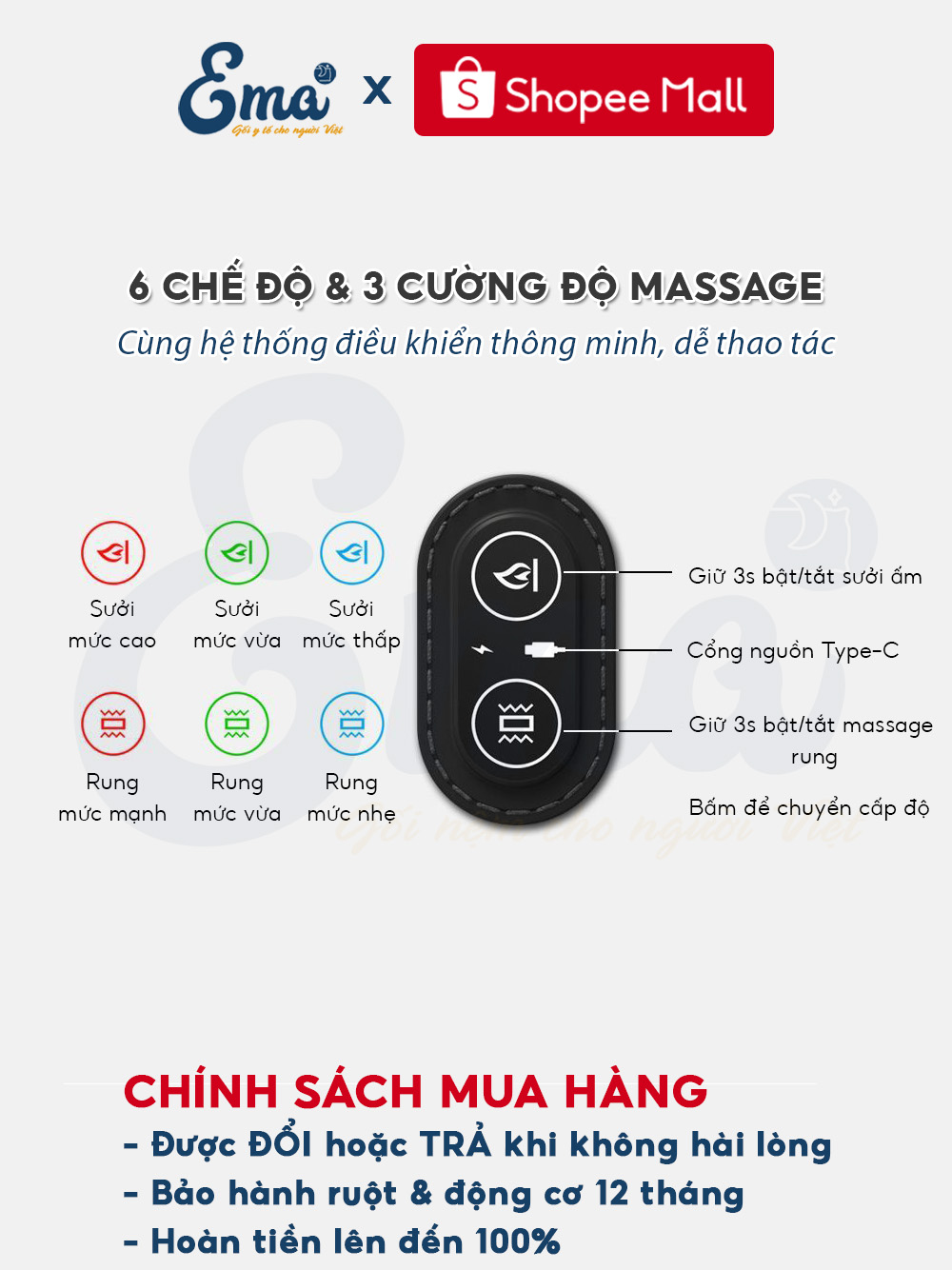 Gối Tựa Lưng Massage Cao Su Non Ema Ôm Trọn Lưng Giúp Thư Giãn Dành Cho Dân Văn Phòng