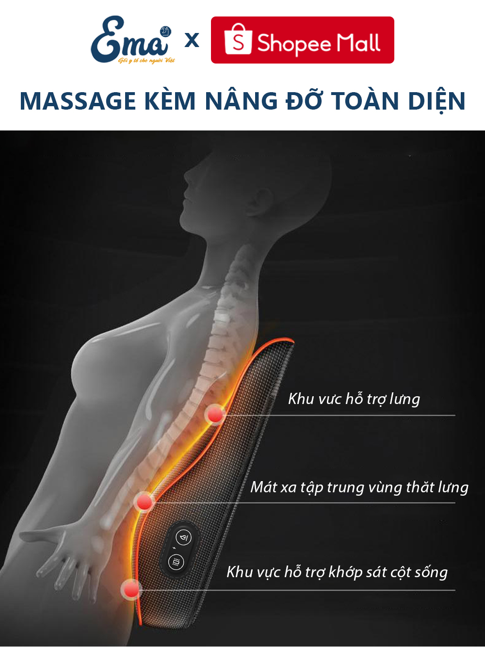 Gối Tựa Lưng Massage Cao Su Non Ema Ôm Trọn Lưng Giúp Thư Giãn Dành Cho Dân Văn Phòng