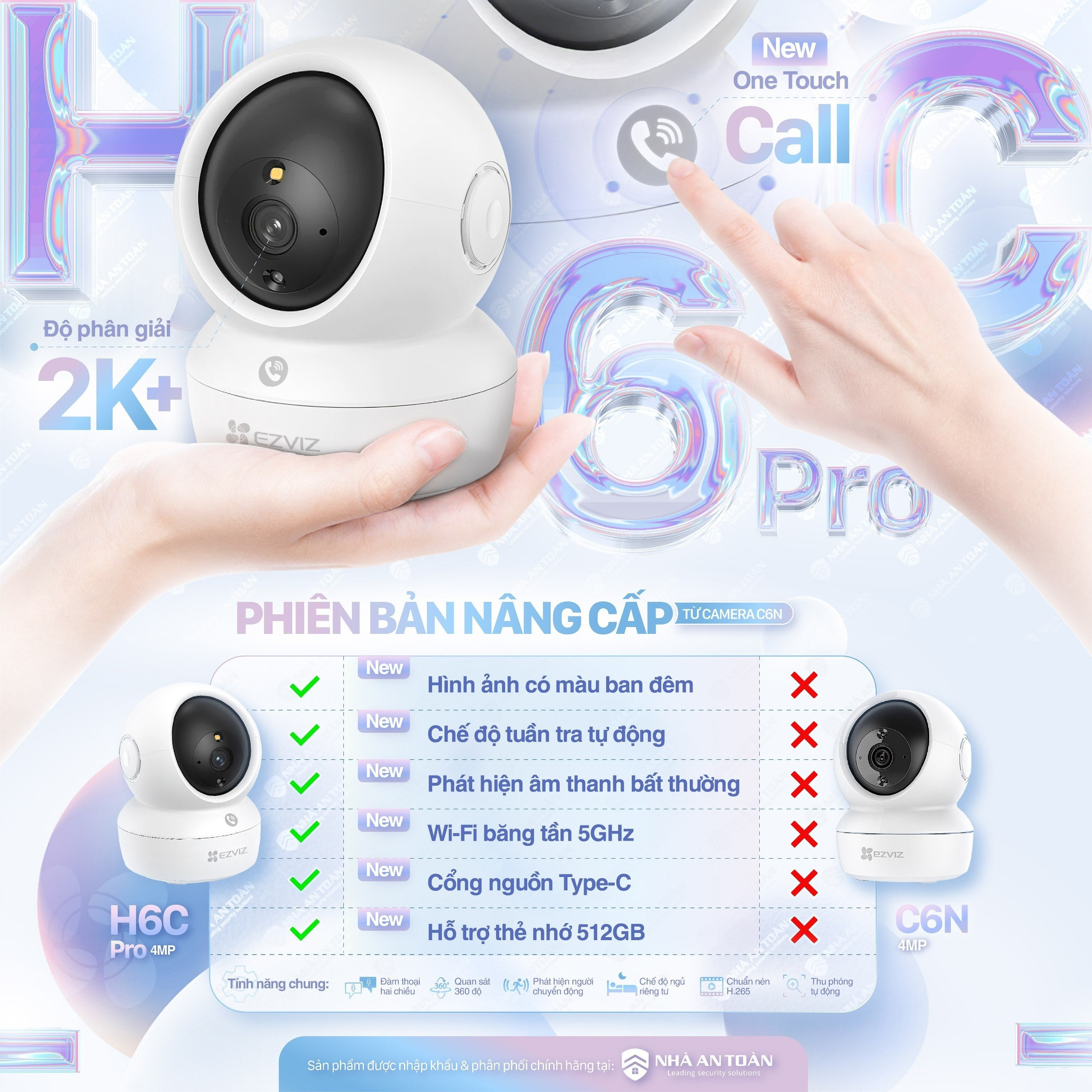 Camera WIFI trong nhà xoay 360 Ezviz C6N PRO đàm thoại 2 chiều, theo dõi tự động, tích hợp còi ...
