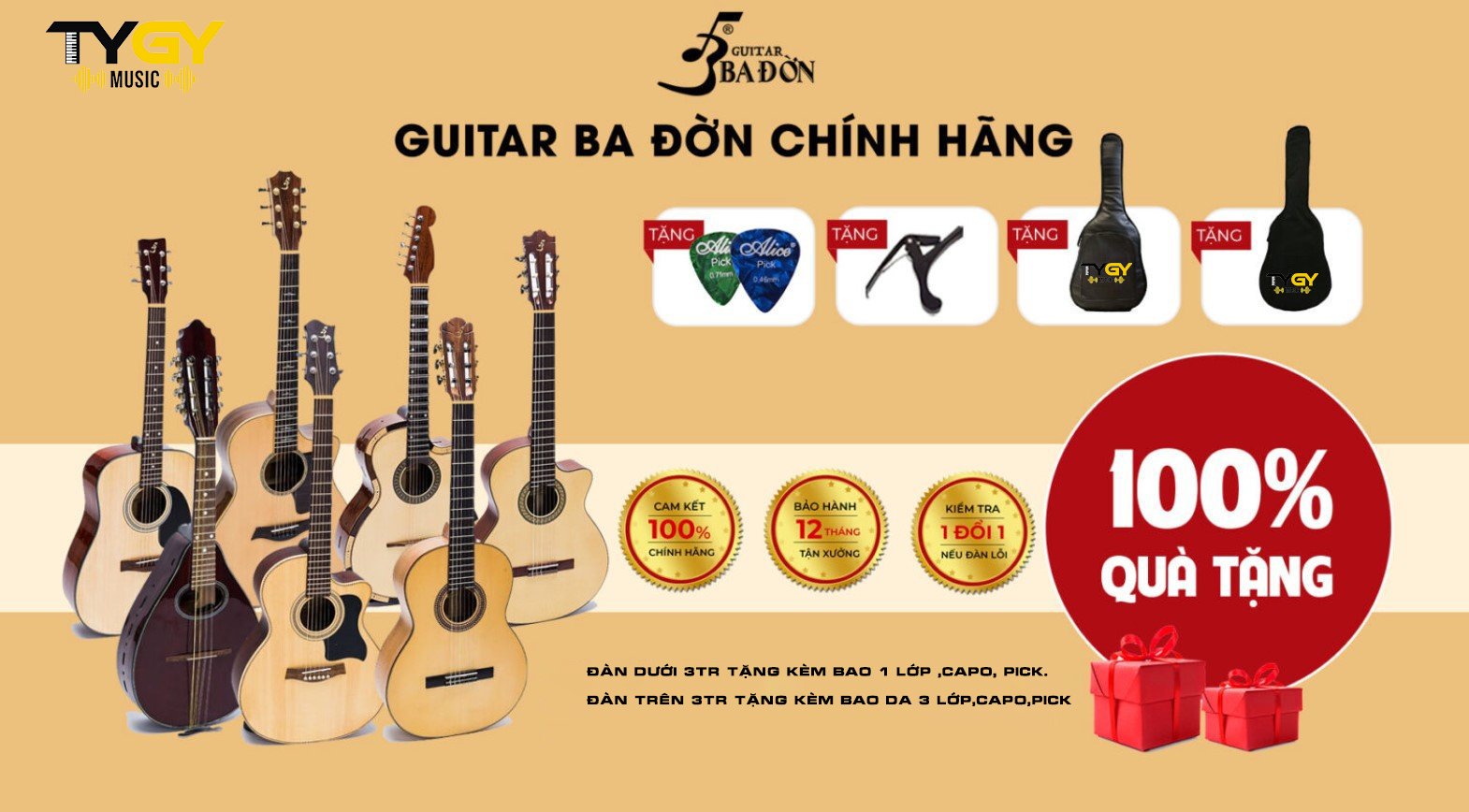 Đàn Guitar Acoustic Ba đờn T70 (Dáng A) -Tặng kèm bao đàn, capo, pick ...
