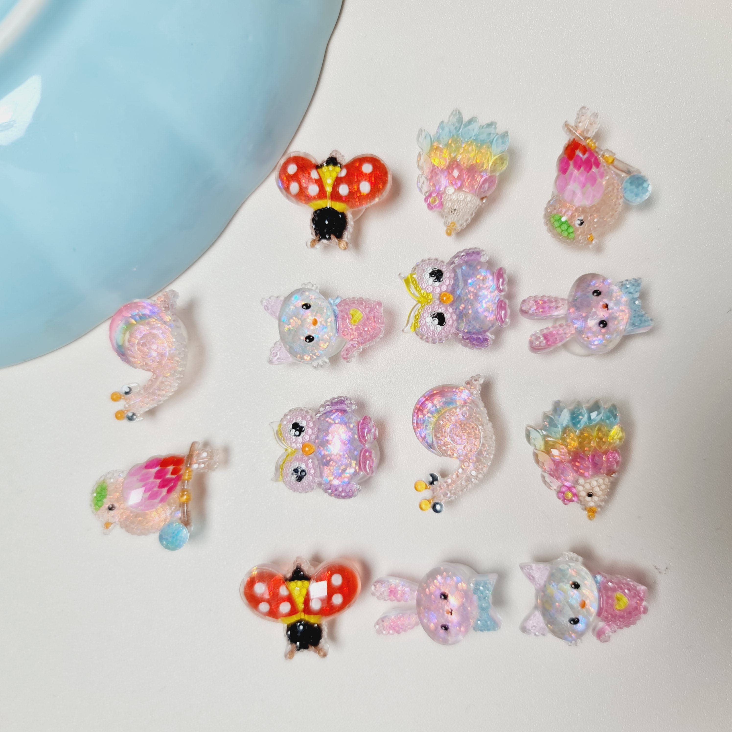 Bộ 14 Sticker, Charm 3D chủ đề Cú lấp lánh DIY Mayto nhựa cứng gắn Dép ...