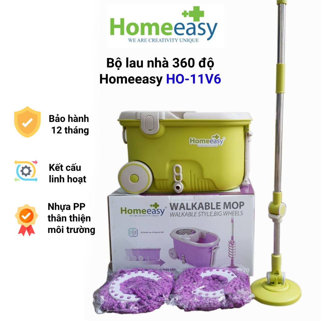 Bộ Lau Nhà Trợ Lực Cao Cấp, Xoay 360 Độ, Lồng Vắt Inox Siêu Bền| HO ...