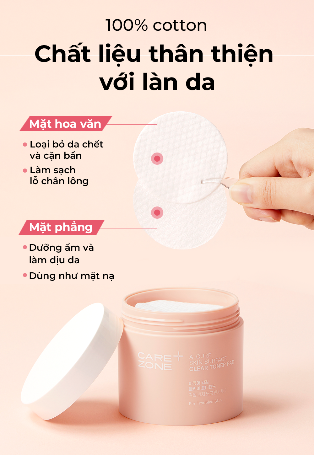 Toner Pad Carezone A-cure SkinSurface Clear Cấp Ẩm Giảm Bã Nhờn Thu Nhỏ Lỗ Chân Lông Tẩy Tế Bào ...