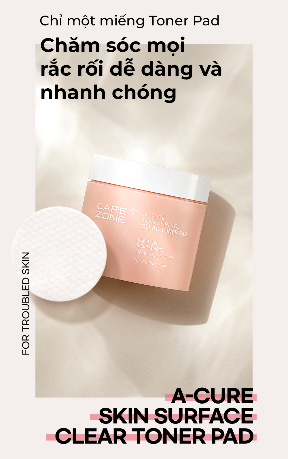 Toner Pad Carezone A-cure SkinSurface Clear Cấp Ẩm Giảm Bã Nhờn Thu Nhỏ Lỗ Chân Lông Tẩy Tế Bào ...