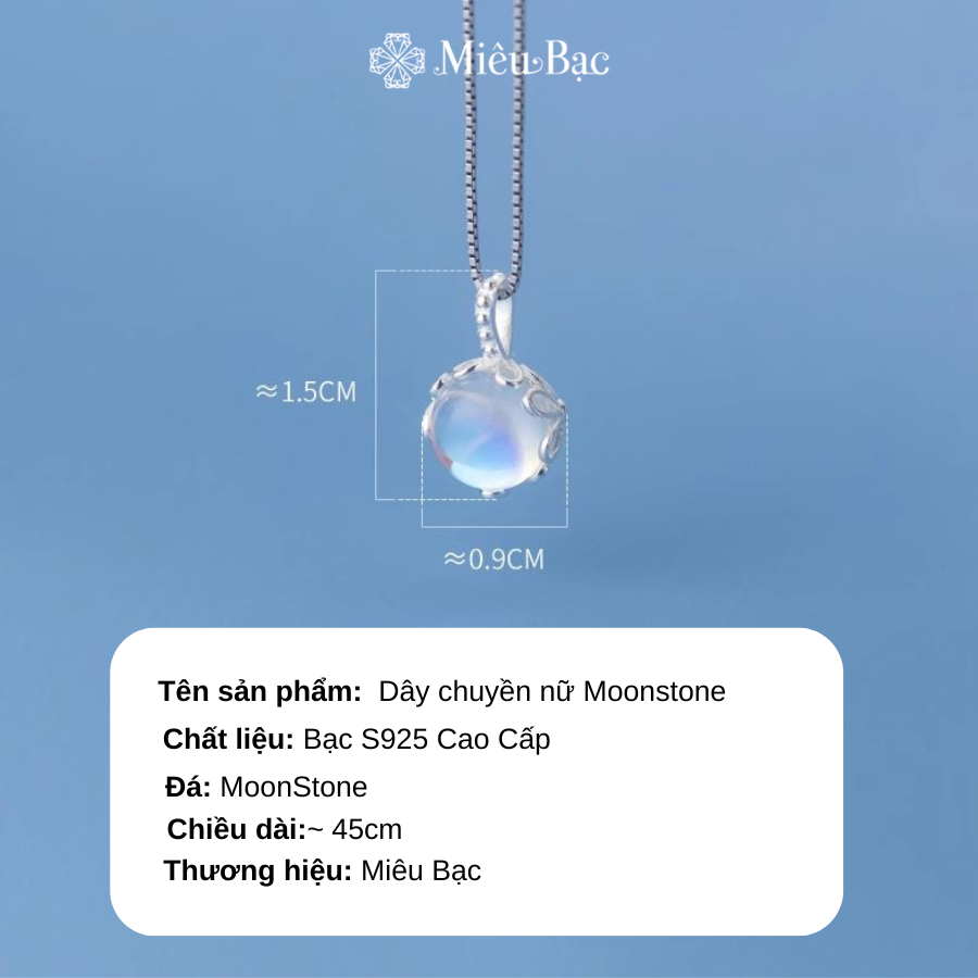 Dây chuyền bạc nữ Miêu Bạc, vòng cổ moonstone chất liệu bạc s925 cao cấp đính đá mặt trăng trang ...