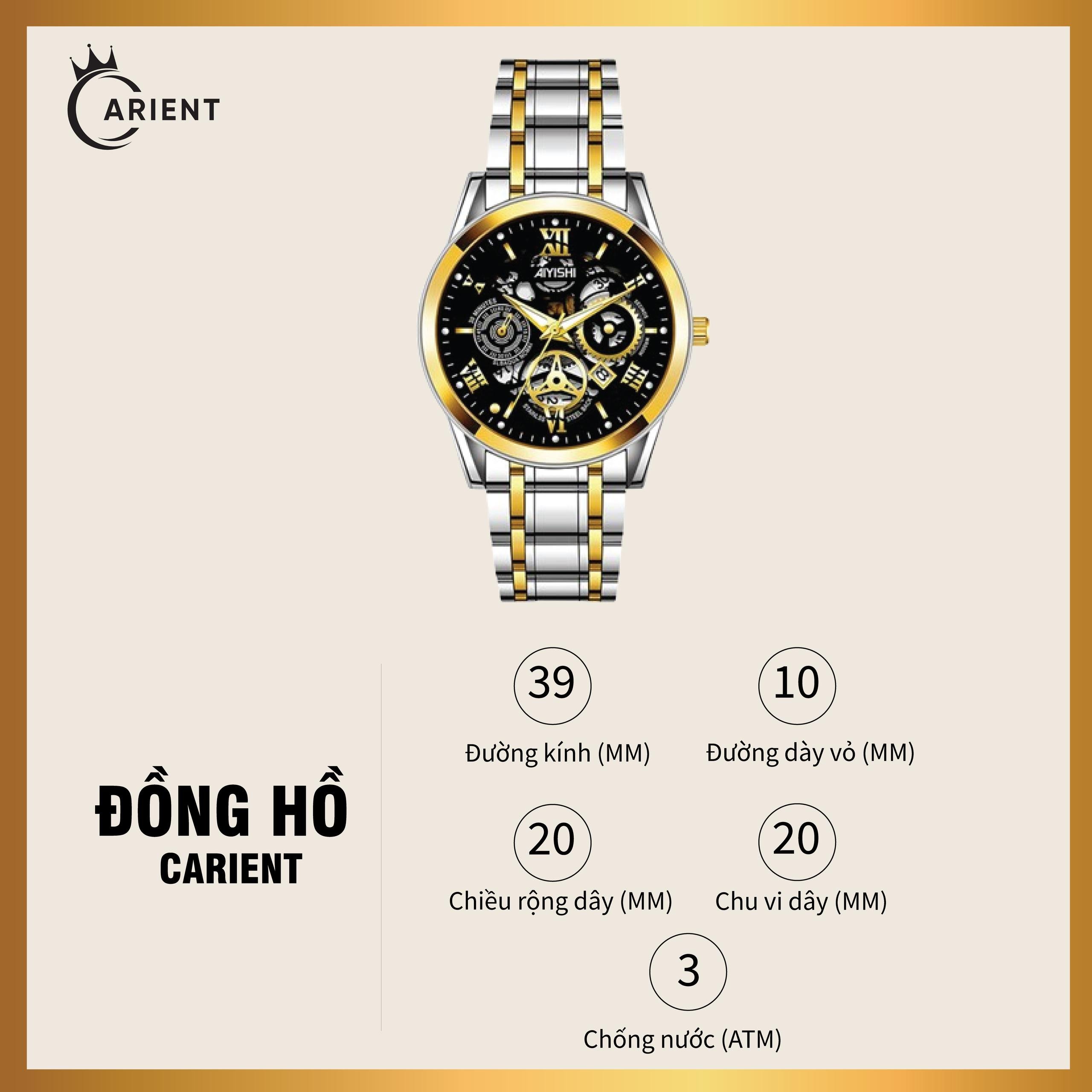 Đồng hồ nam chính hãng dây thép Carient P202 chống nước chất liệu thép ...