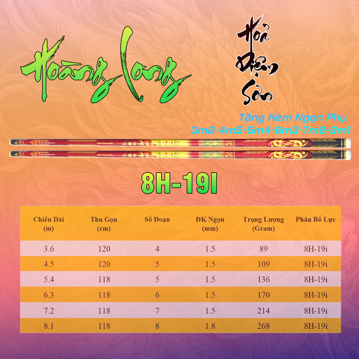 Cần Câu Tay Hoàng Long - Hoả Diệm Sơn 8H - 19I Đủ size 3m6 - 8m1 | Shopee Việt Nam