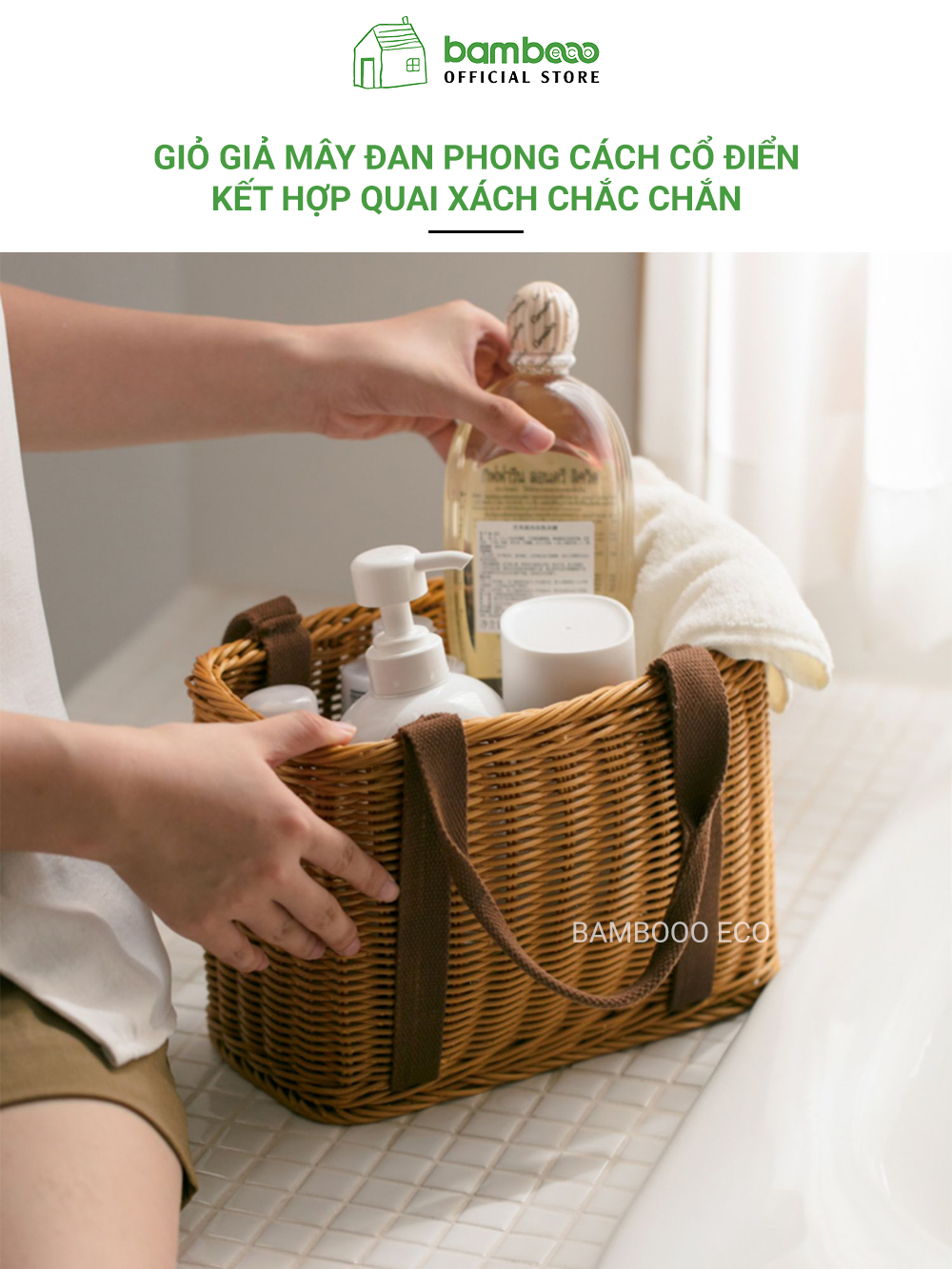 Túi đựng đồ đan mây BAMBOOO ECO có quai xách chịu lực, chịu nước ...