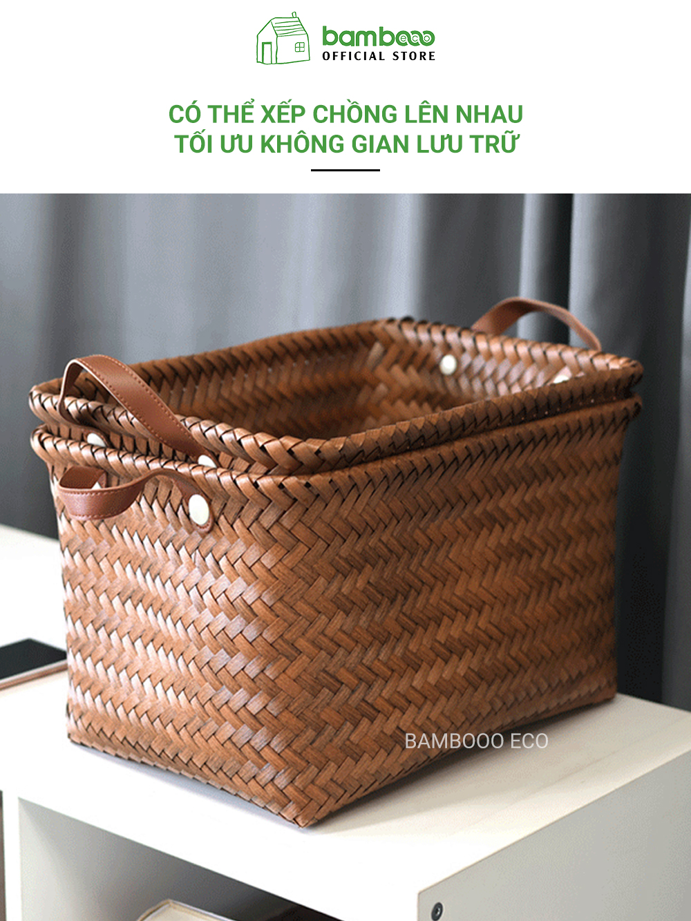 Giỏ đựng quần áo đan thủ công cao cấp BAMBOOO ECO đa năng, tiện lợi ...