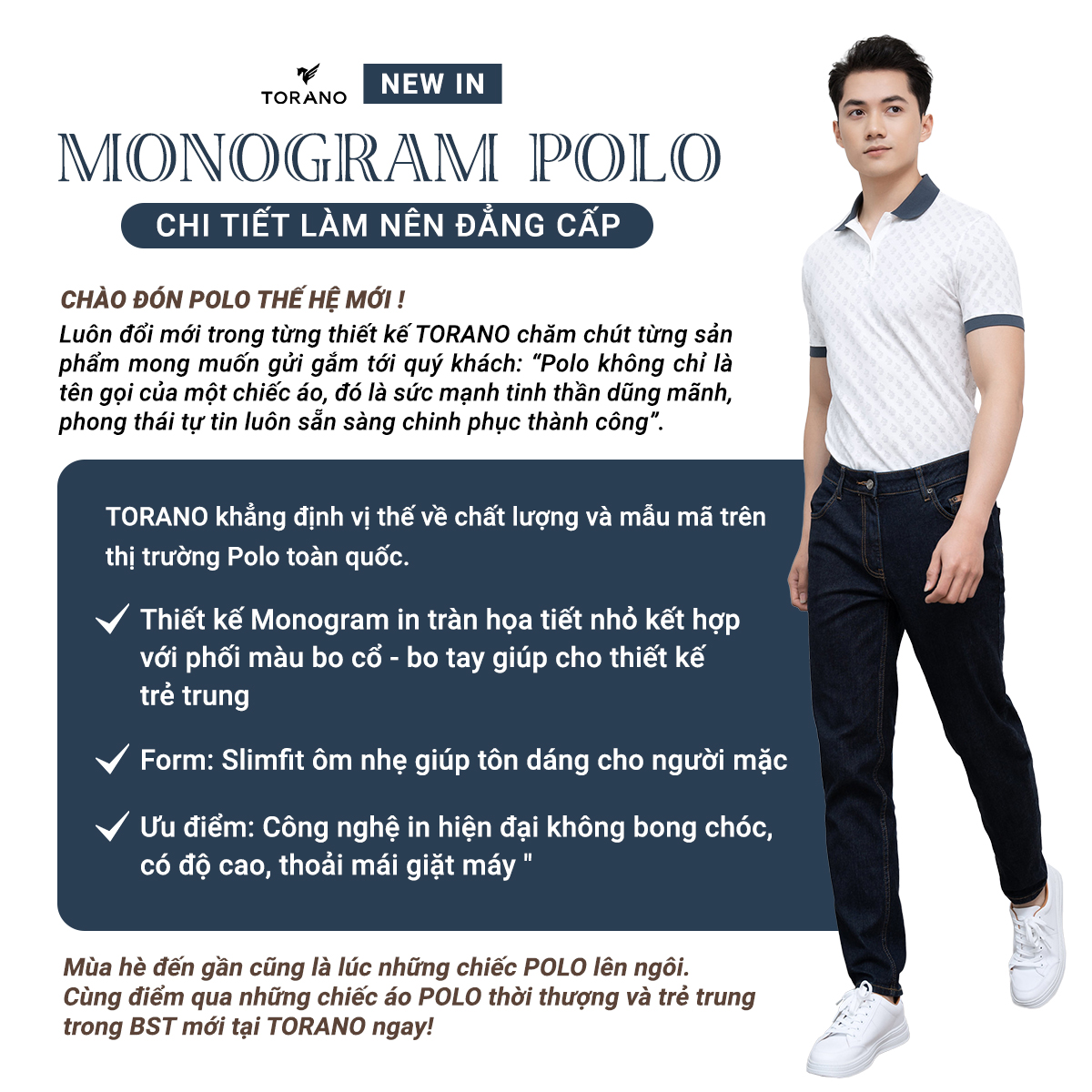 Áo polo nam TORANO MONOGRAM POLO bo kẻ chất thoáng khí thoải mái vải cotton trơn BASIC GSTP051 ...