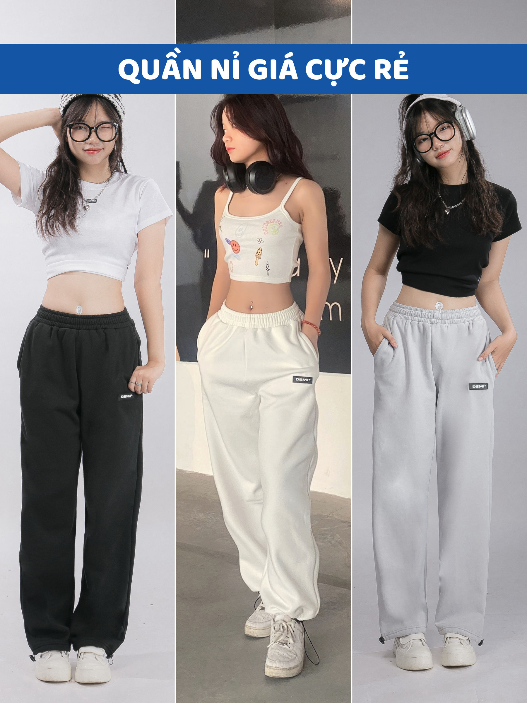 Quần ống suông nỉ nữ lưng thun giá rẻ DEMI có dây rút điều chỉnh, xuông ...