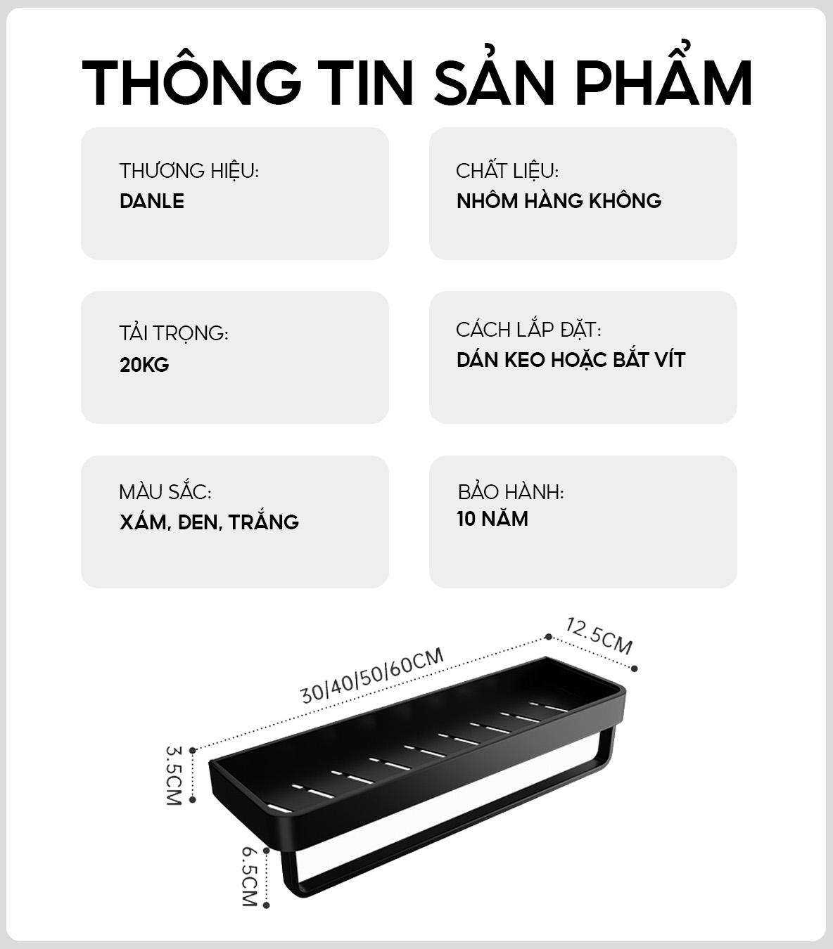 Kệ nhà tắm DANLE dán tường, chất liệu nhôm cao cấp, bảo hành 10 năm ...