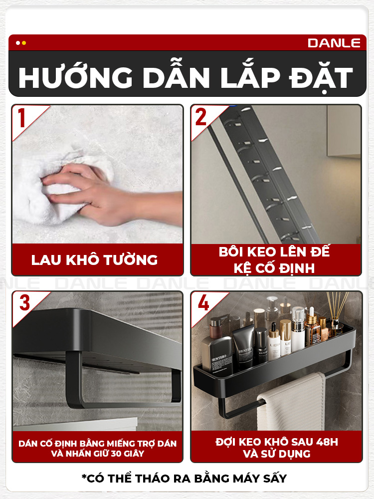 Kệ nhà tắm DANLE dán tường, chất liệu nhôm cao cấp, bảo hành 10 năm ...
