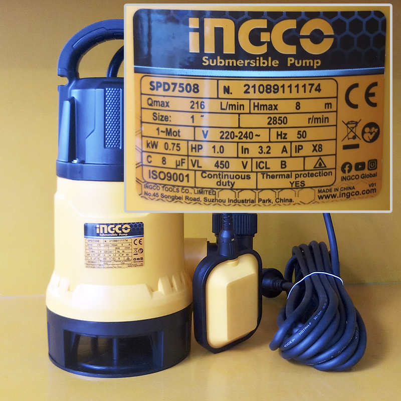 Máy bơm chìm nước thải hút nước thải nước mưa INGCO SPD7508 750W 1.0HP ...