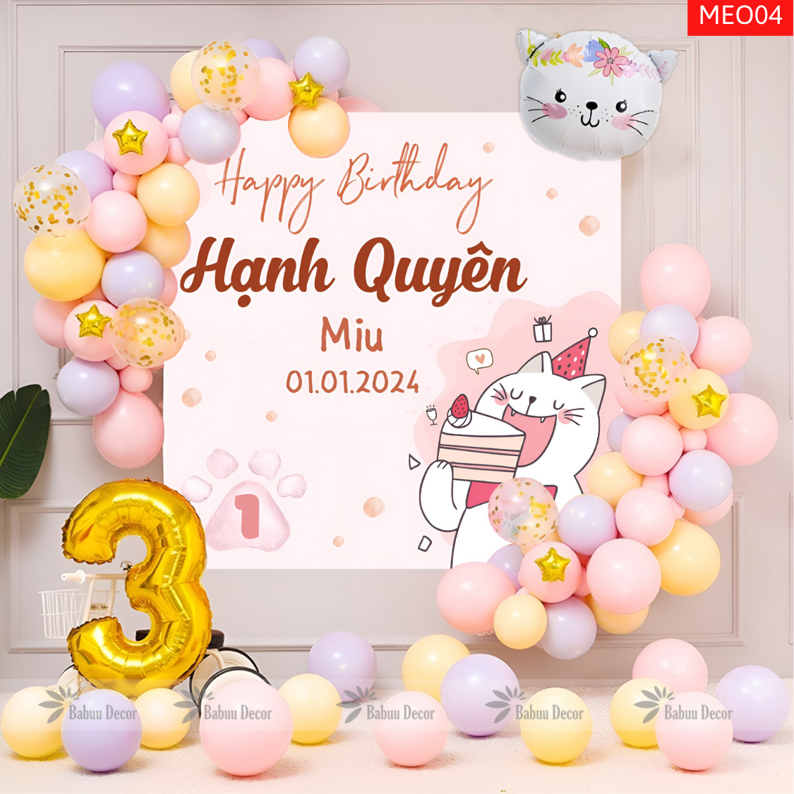 Set bóng trang trí sinh nhật, thôi nôi cho bé gái và bé trai Babuu ...
