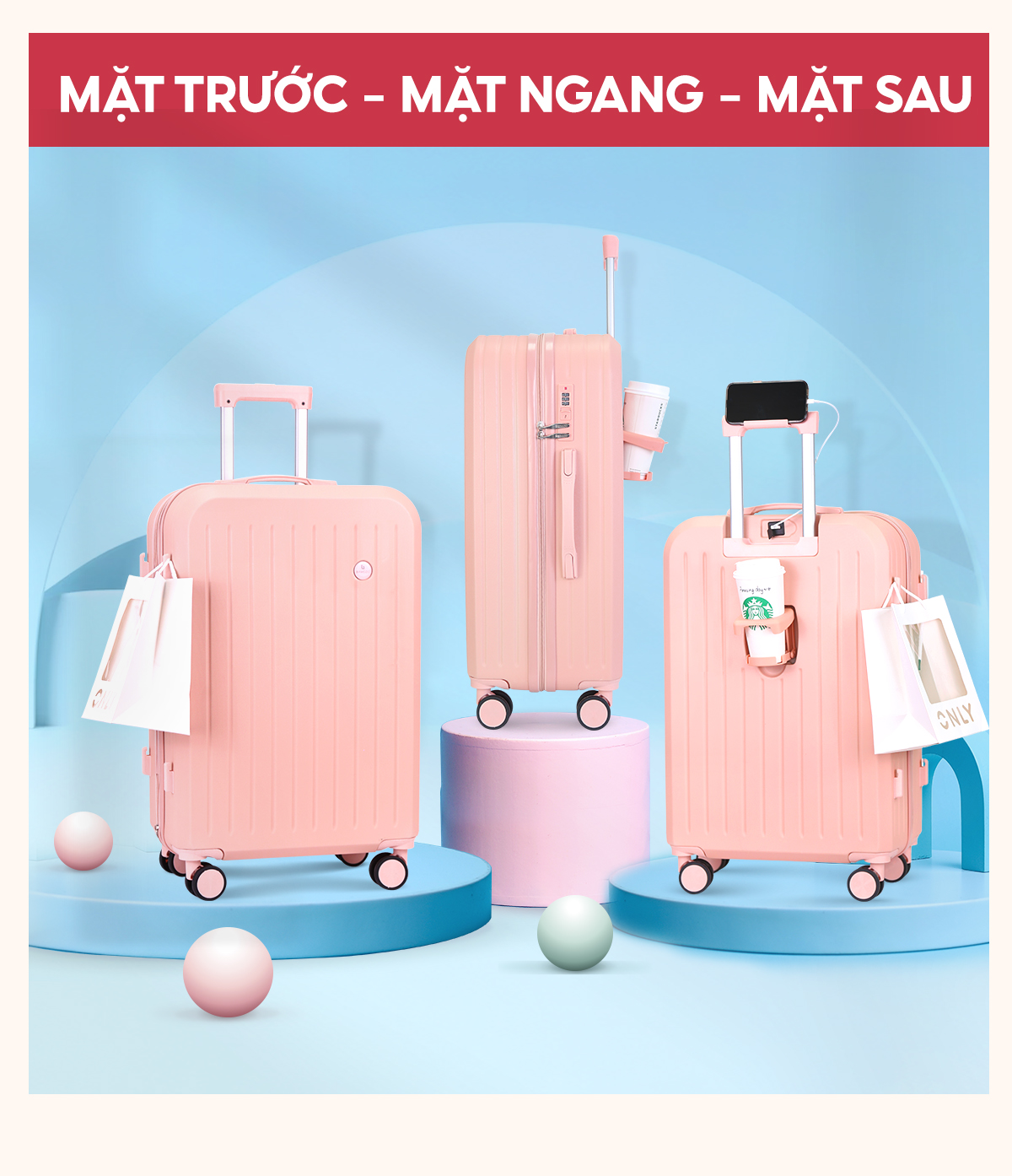 Vali Du Lịch Size 20/ Size 24 Bamozo, Vali Kéo Xách Tay Cao Cấp Bo Góc ...