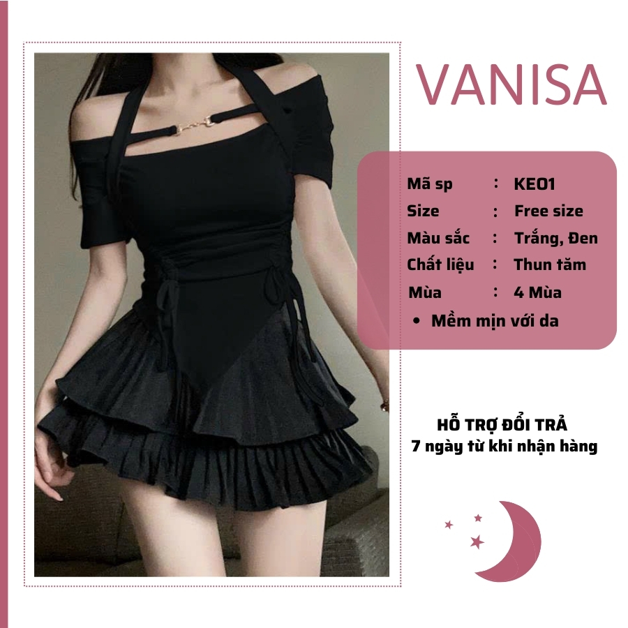 Áo croptop kiểu trễ vai tròng cổ kiểu mới thun gân chocker rút dây VANISA CT006 | Shopee Việt Nam