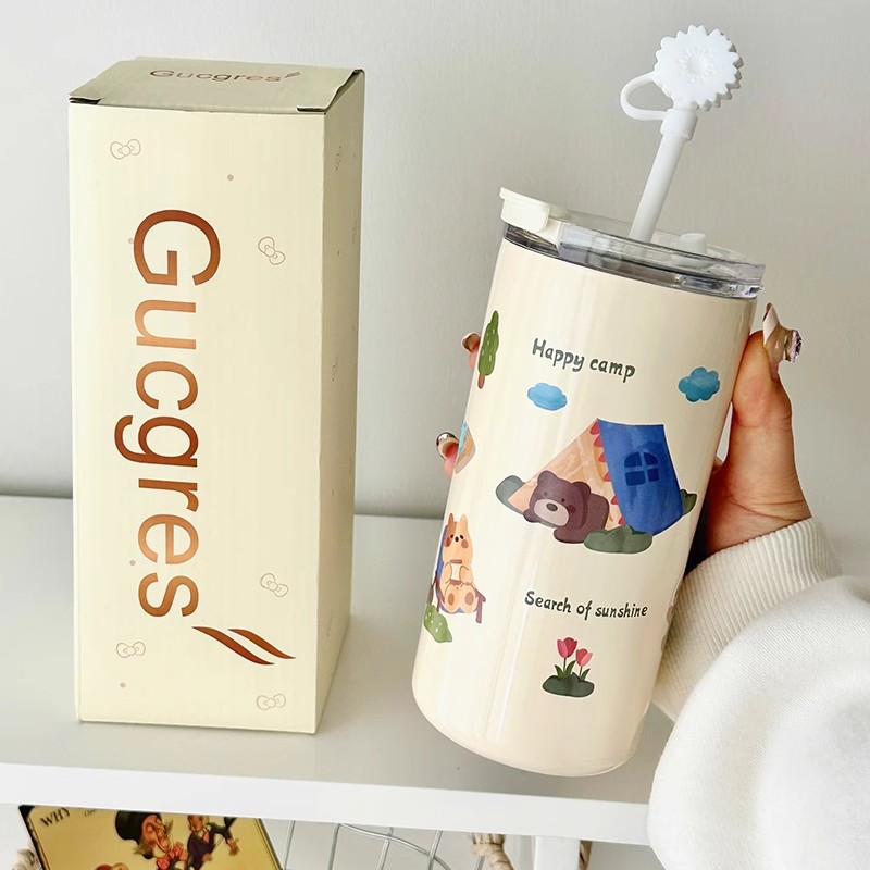 Ly giữ nhiệt GUCGRES-HAPPY CAMP 500ml vật liệu sus316 an toàn, ống hút ...