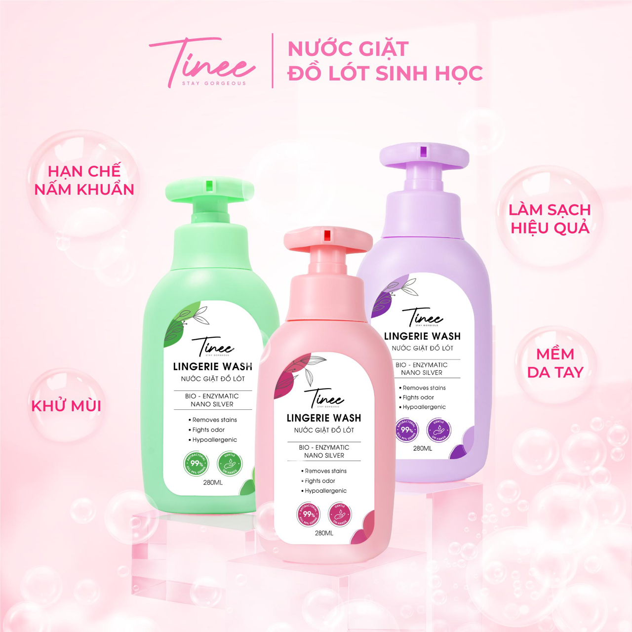 Combo 1 nước giặt đồ lót Tinee Hồng và 1 nước giặt đồ lót Tím 280ml ...