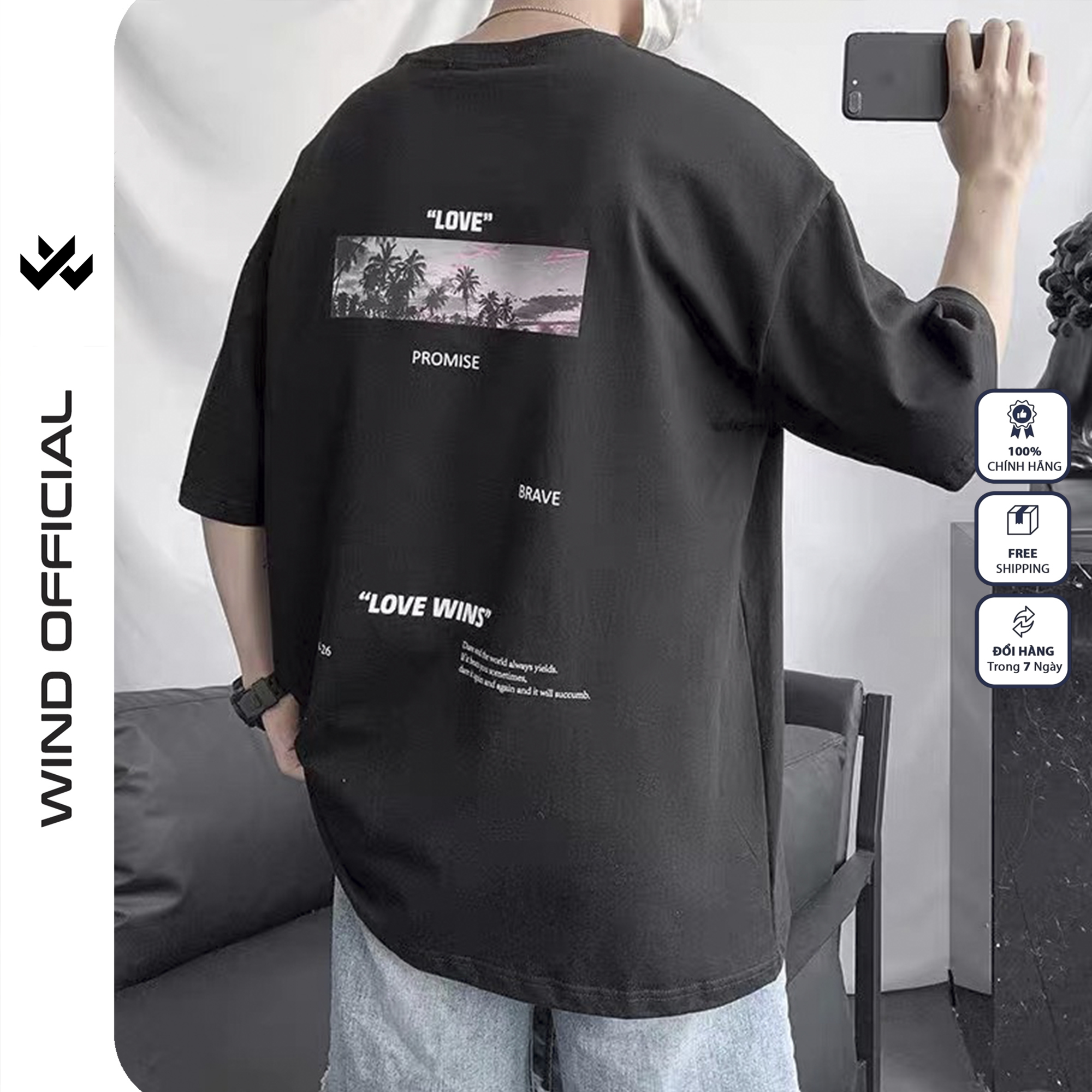 Áo thun tay lỡ WIND unisex form rộng PROMISE 65% cotton thời trang nam ...